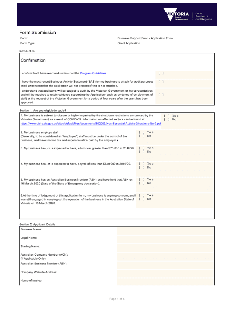 Fillable Online How To Apply For Victorian $10000 Business Support Grant Fax Email Print - pdfFiller