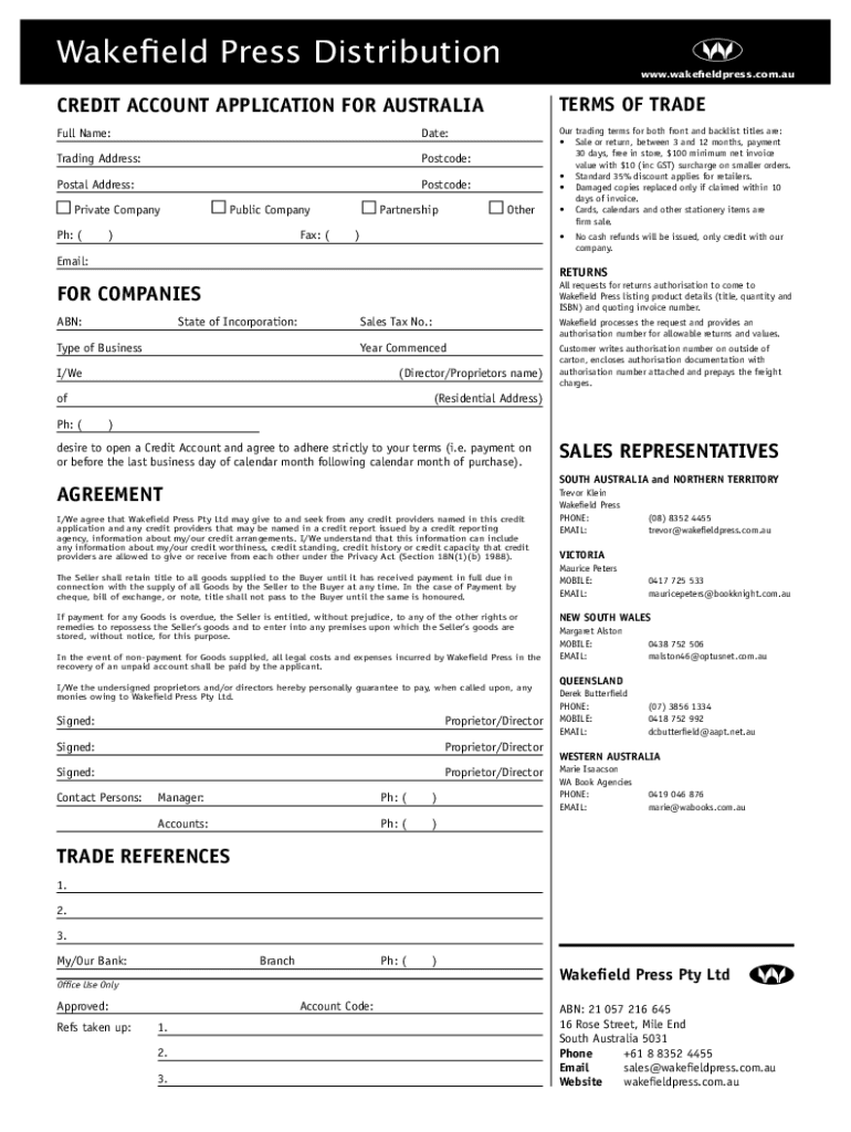 Fillable Online Wakefield Press Distribution Fax Email Print - pdfFiller