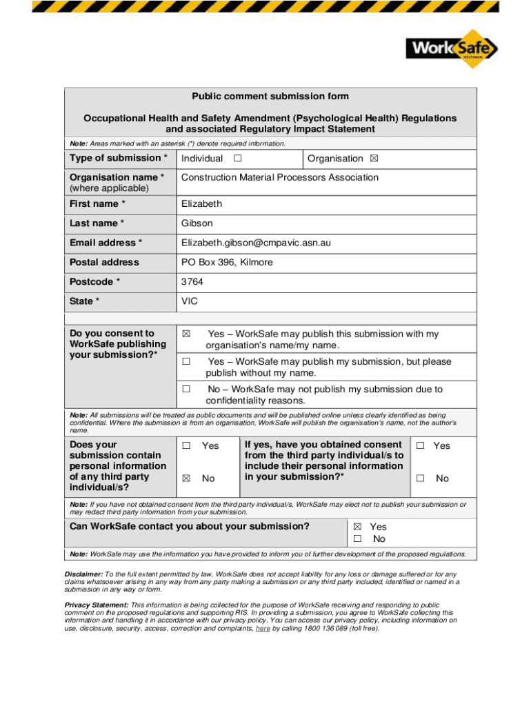 Fillable Online cmpavic asn Public comment submission form Occupational ...
