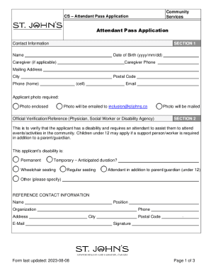 Fillable Online Attendant Pass Application. Attendant Pass Application ...