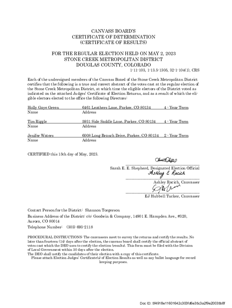 Fillable Online Notice of Cancellation of Election and Certified ...