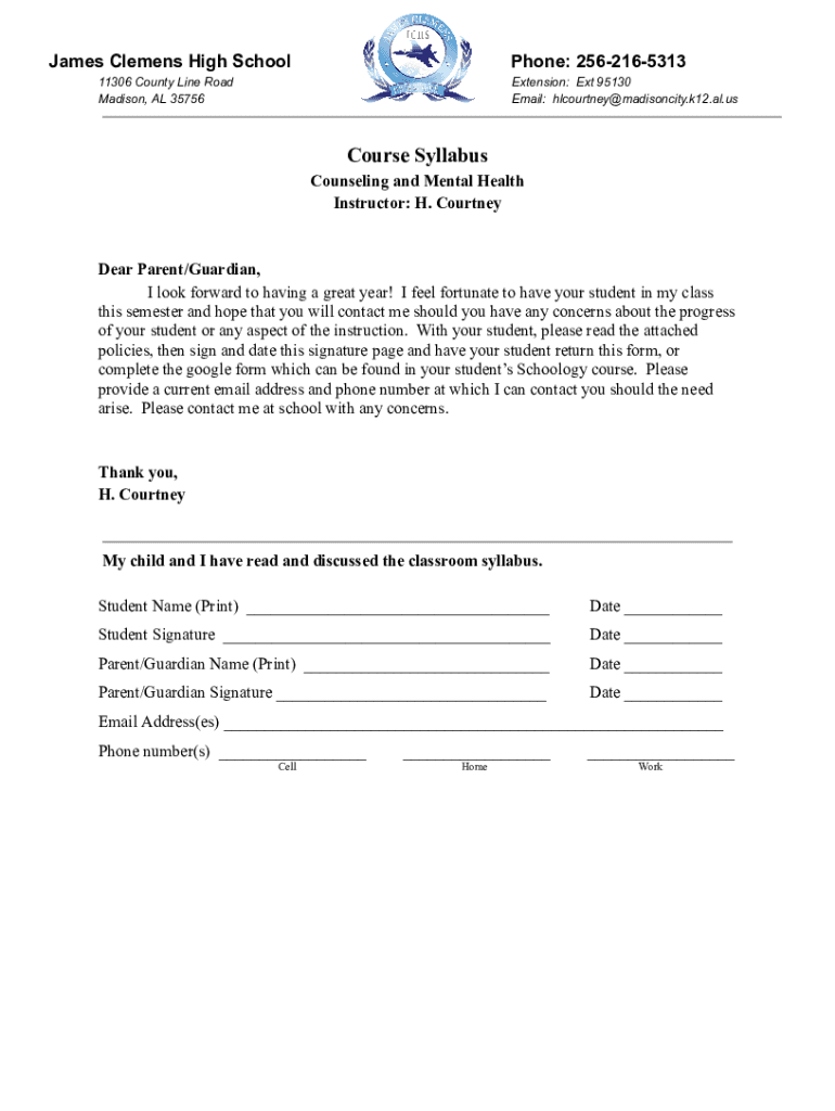 Fillable Online James Clemens High School - Madison, Alabama - AL Fax ...
