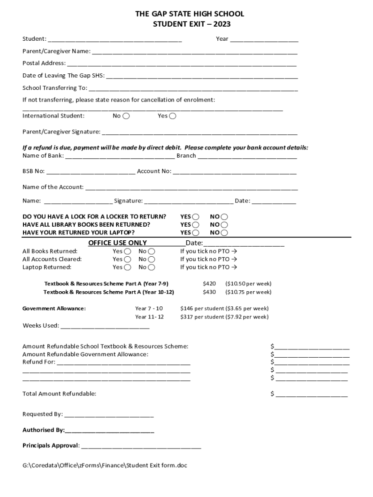 Fillable Online thegapshs eq edu Student Exit form 2023 Fax Email Print ...