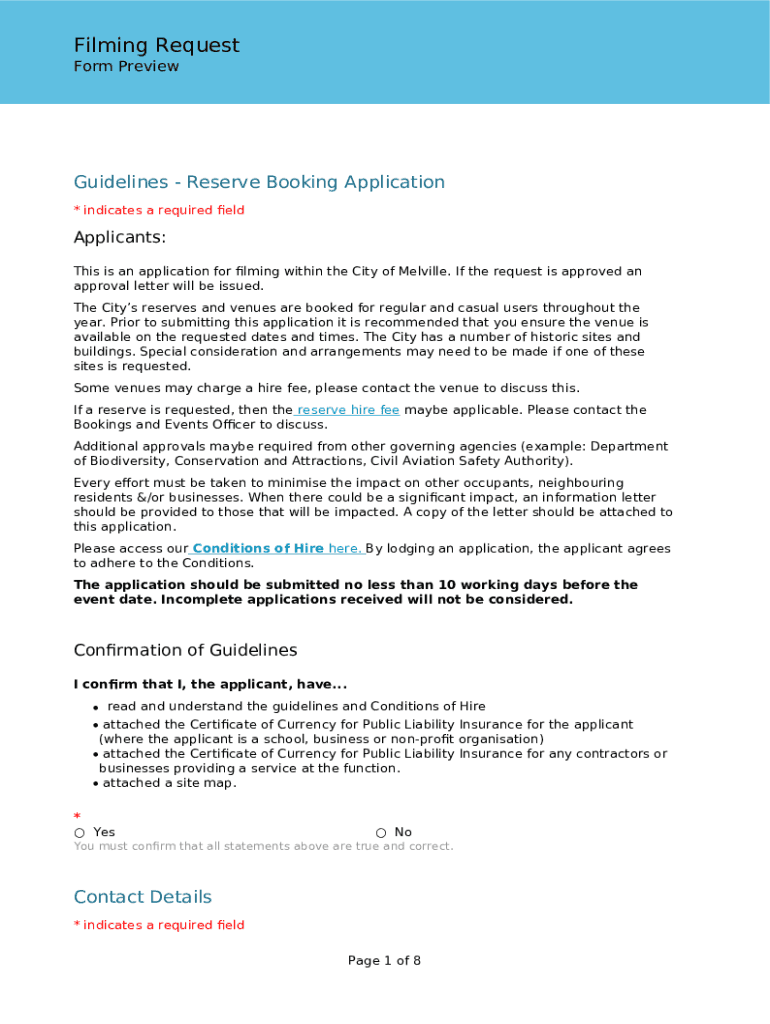 Fillable Online PARKS AND RECREATION FILMING BOOKING FORM Fax Email ...