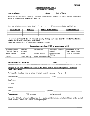Fillable Online FORM 3 Medical Information.doc Fax Email Print - pdfFiller