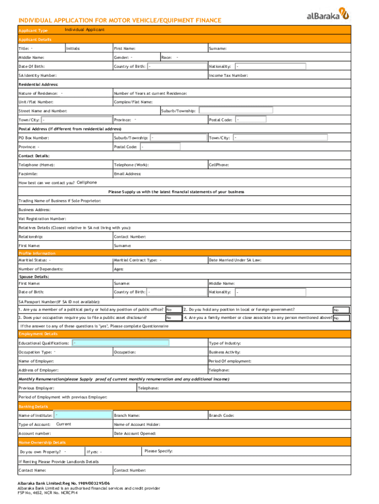 Fillable Online INDIVIDUAL APPLICATION FOR MOTOR VEHICLE/ ... Fax Email ...