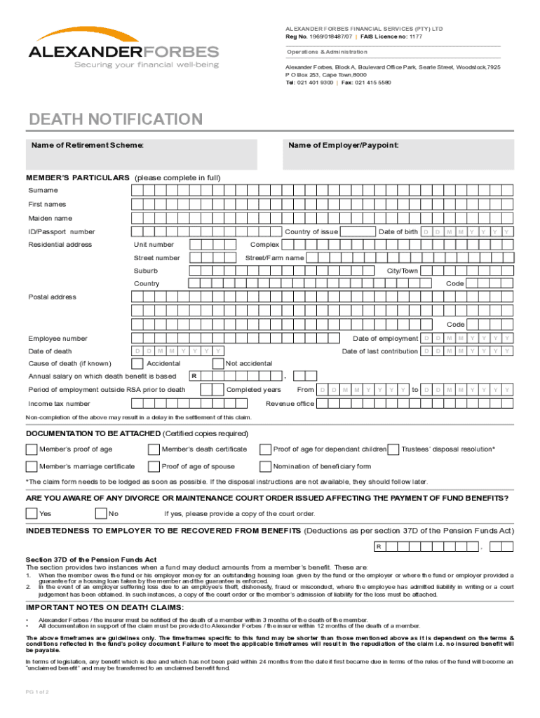 Fillable Online Alexander Forbes, Block A, Boulevard Office Park ...