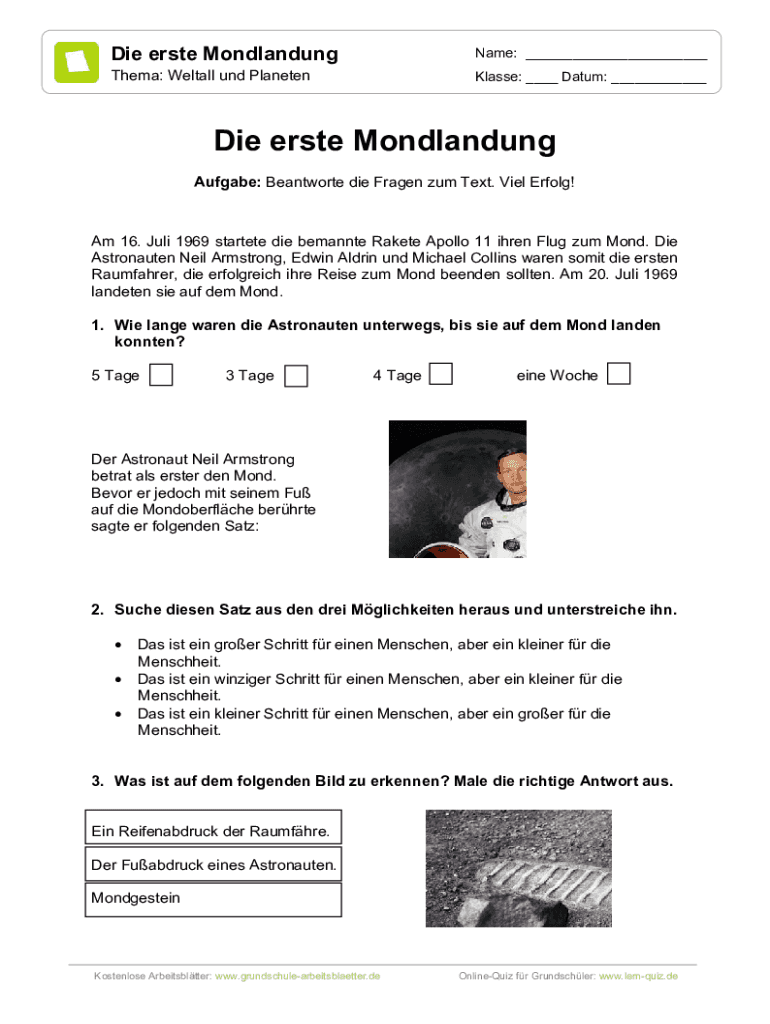 Ausfüllbar Online Die erste Mondlandung: "Ein groer Schritt fr die ...