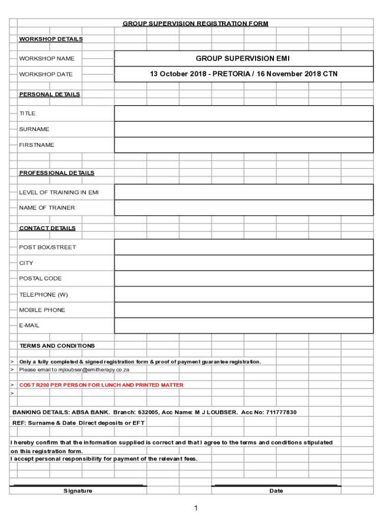 Fillable Online Group Supervision Registration Form-Sheet1 Fax Email Print - pdfFiller