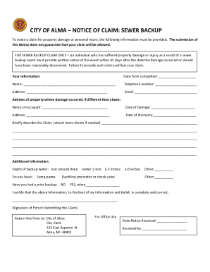 Fillable Online CITY OF RIVER ROUGE SEWER BACKUP CLAIMS NOTICE Fax ...