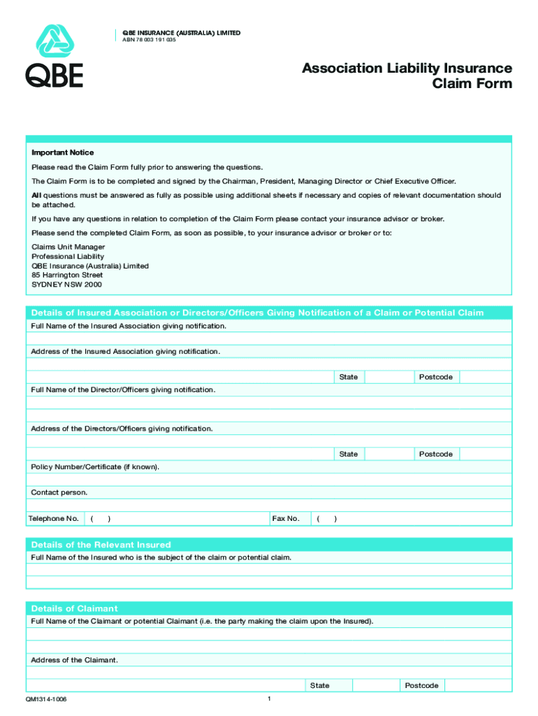 Fillable Online QBE-Professional-Indemnity-Claim-Form. ... Fax Email ...