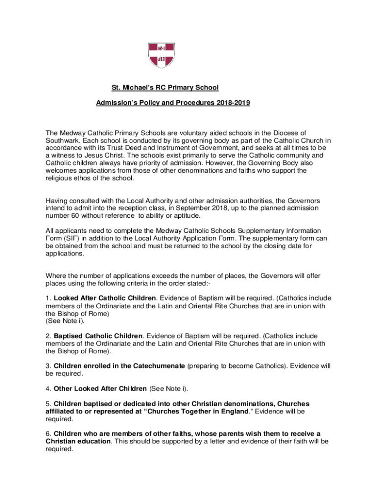 Fillable Online AdmissionsSt Michael & St Martin Catholic Primary ...