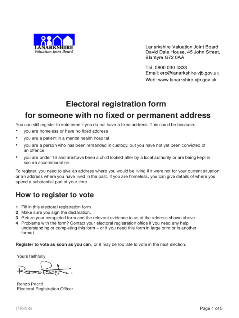 Fillable Online Electoral Registration - Lanarkshire Valuation Joint ...