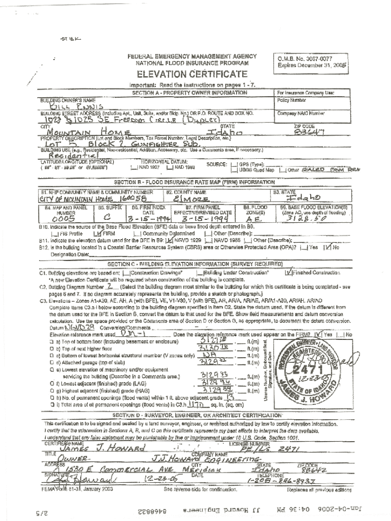 Fillable Online FEMA Flood Insurance Certificate Flashcards Fax Email ...