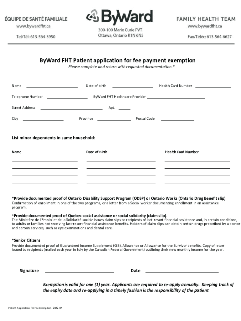 Fillable Online UOHS-Quebec-Patient-Application-for-Fee-Exemption ...