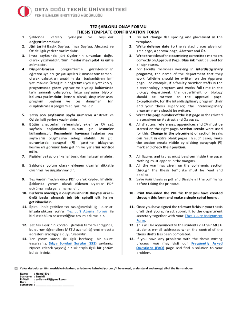 Fillable Online TEZ ABLONU ONAY FORMU THESIS TEMPLATE ... Fax Email ...