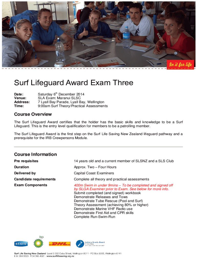Fillable Online Lyall Bay Surf Life Saving Club - Lifeguarding and Surf ...