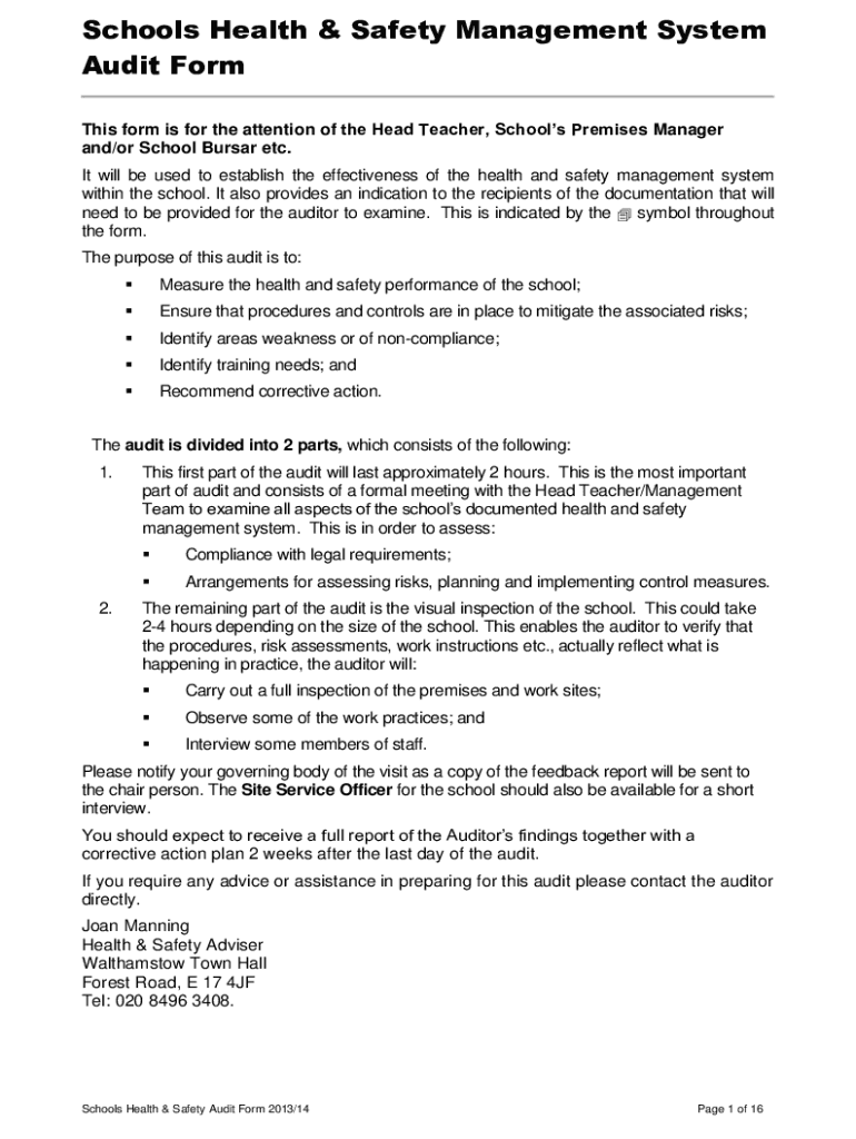 Fillable Online Health & Safety Management System Audit. Audit Form ...