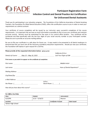 Fillable Online cadat Participant!Registration!Form! InfectionControlandD - cadat Fax Email ...