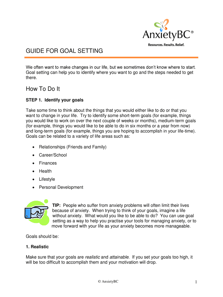 Fillable Online GUIDE FOR GOAL SETTING Fax Email Print - pdfFiller