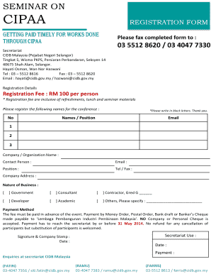 Fillable Online Registration form seminar on cipaa.pdf - CIDB Fax Email ...