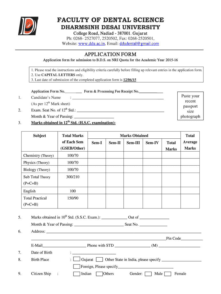 Fillable Online ddu ac Download This Form - Dharmsinh Desai University ...