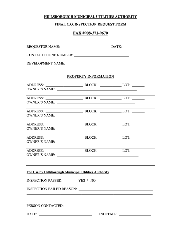 Final C.O. Inspection Request Form - Blank Fillable Template | Fill Out ...
