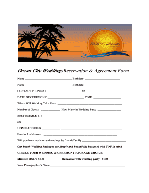 Fillable Online The Wedding Reservation Form - Ocean City Weddings Fax ...