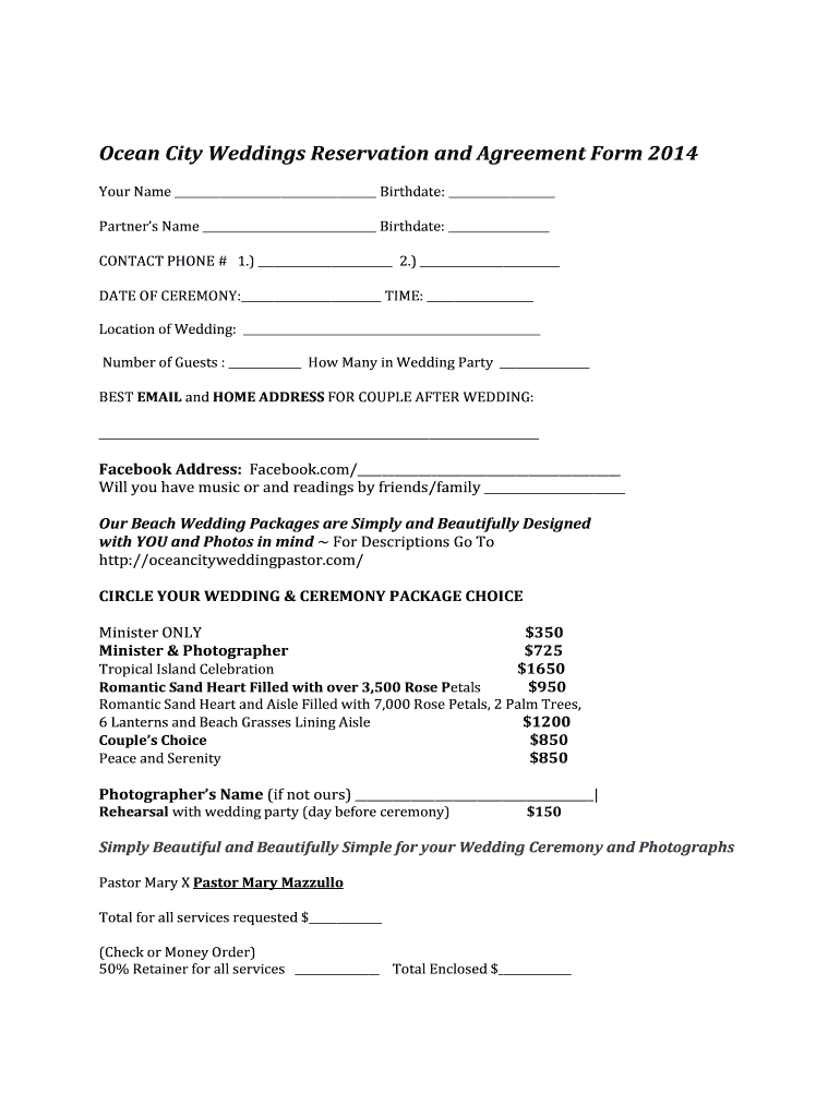 Fillable Online 2014 Wedding Reservation Form Fax Email Print - pdfFiller
