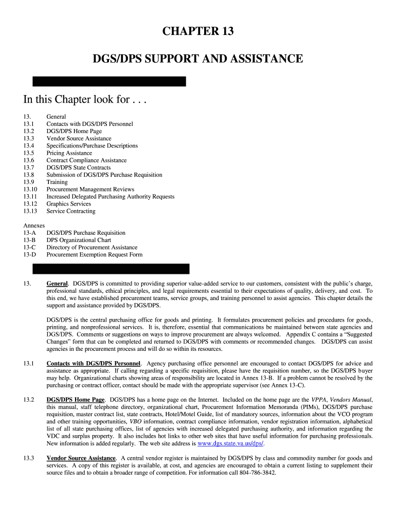 Fillable Online eva virginia CHAPTER 13 DGS/DPS SUPPORT AND ASSISTANCE ...