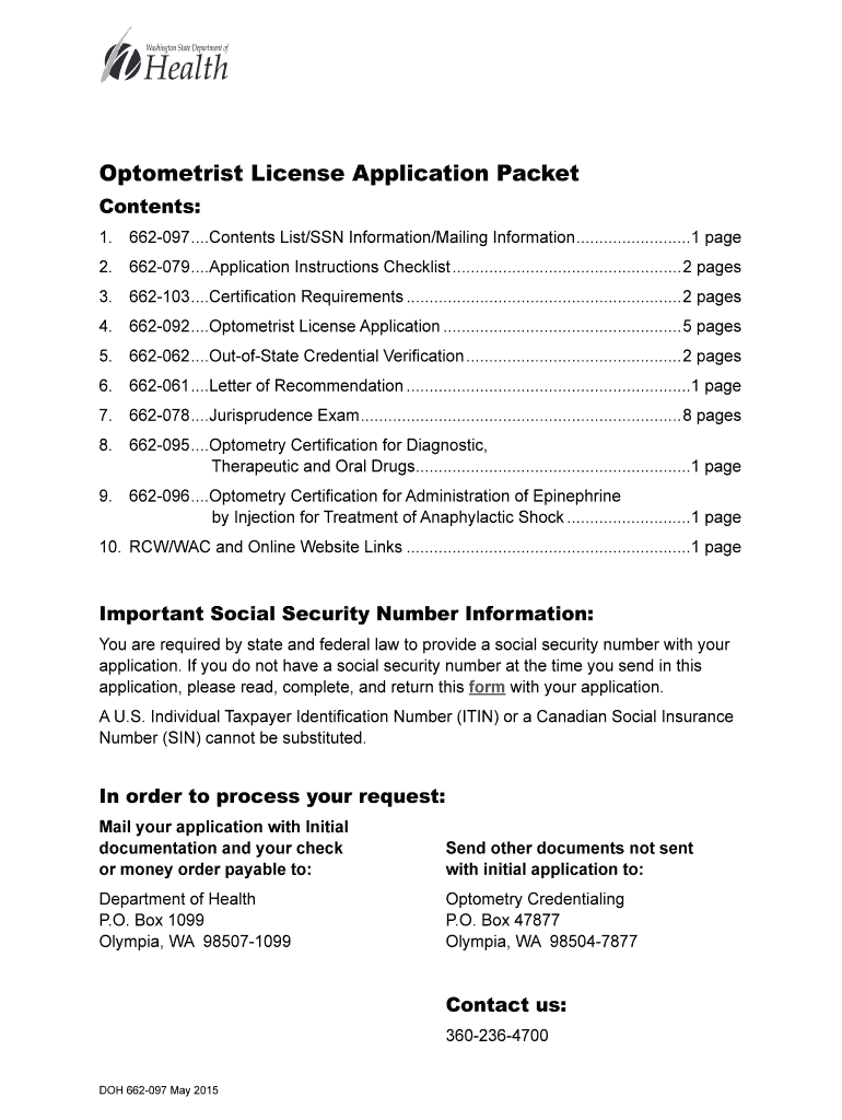 Fillable Online doh wa Optometrist License Application - doh wa Fax ...