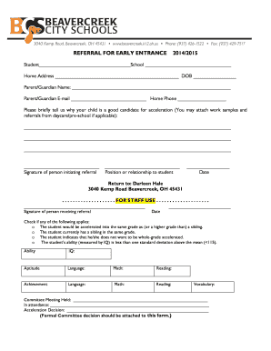 Fillable Online Referral Form for Early Entrance Fax Email Print ...