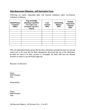 Fillable Online Debt Repayment Obligation Self Declaration Form - www ...