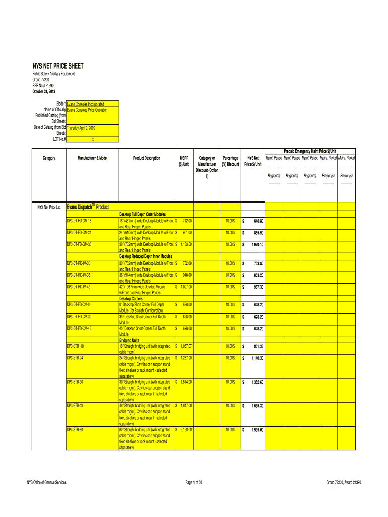 Fillable Online ogs ny NYS NET PRICE SHEET - ogs ny Fax Email Print ...