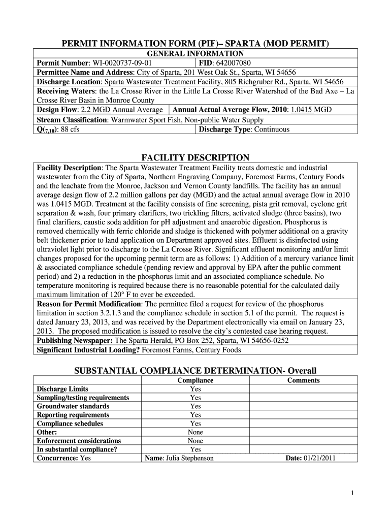 Fillable Online PERMIT INFORMATION FORM (PIF) SPARTA (MOD PERMIT ...
