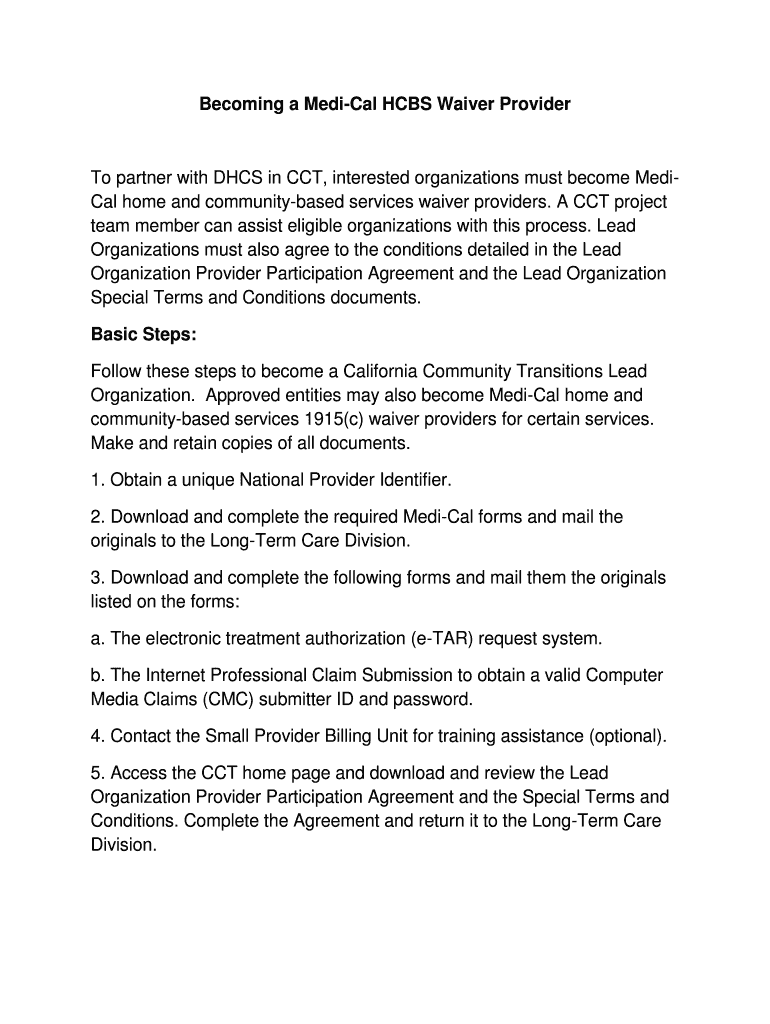 Fillable Online Becoming a Medi-Cal HCBS Waiver Provider Fax Email ...