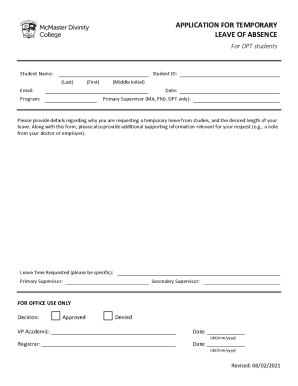 Fillable Online APPLICATION FOR TEMPORARY LEAVE OF ABSENCE Fax Email ...