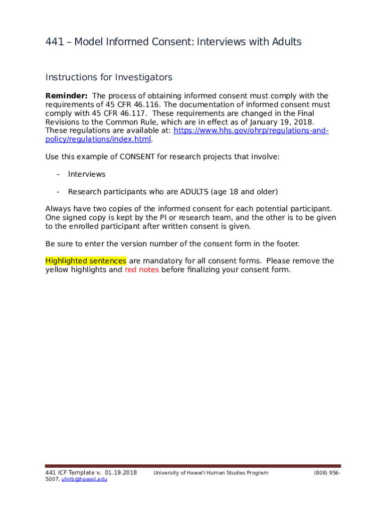 45 CFR 46.116 -- General requirements for ined consent. Doc Template | pdfFiller