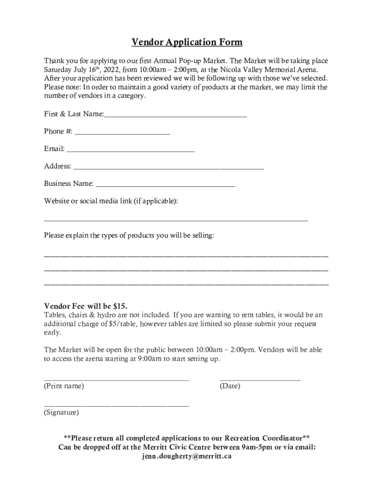 Fillable Online Vendor Applications for Pop-Up Markets, Festivals and Events ... Fax Email Print ...
