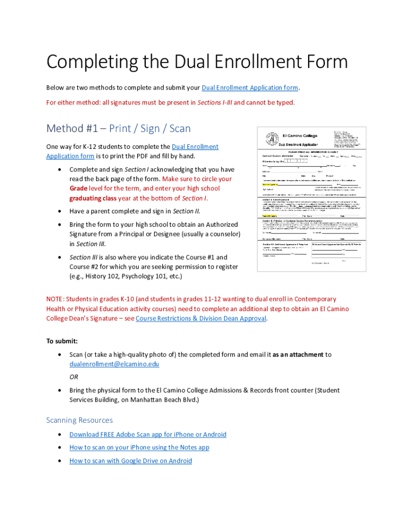 Fillable Online Completing the Dual Enrollment Form El Camino College ...