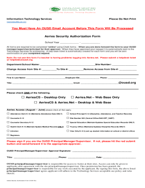 Fillable Online Aeries Security Authorization Form Fax Email Print ...