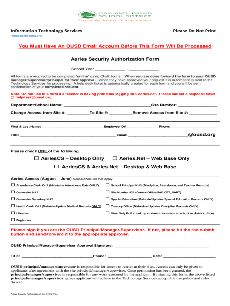 Fillable Online Aeries Security Authorization Form Fax Email Print ...