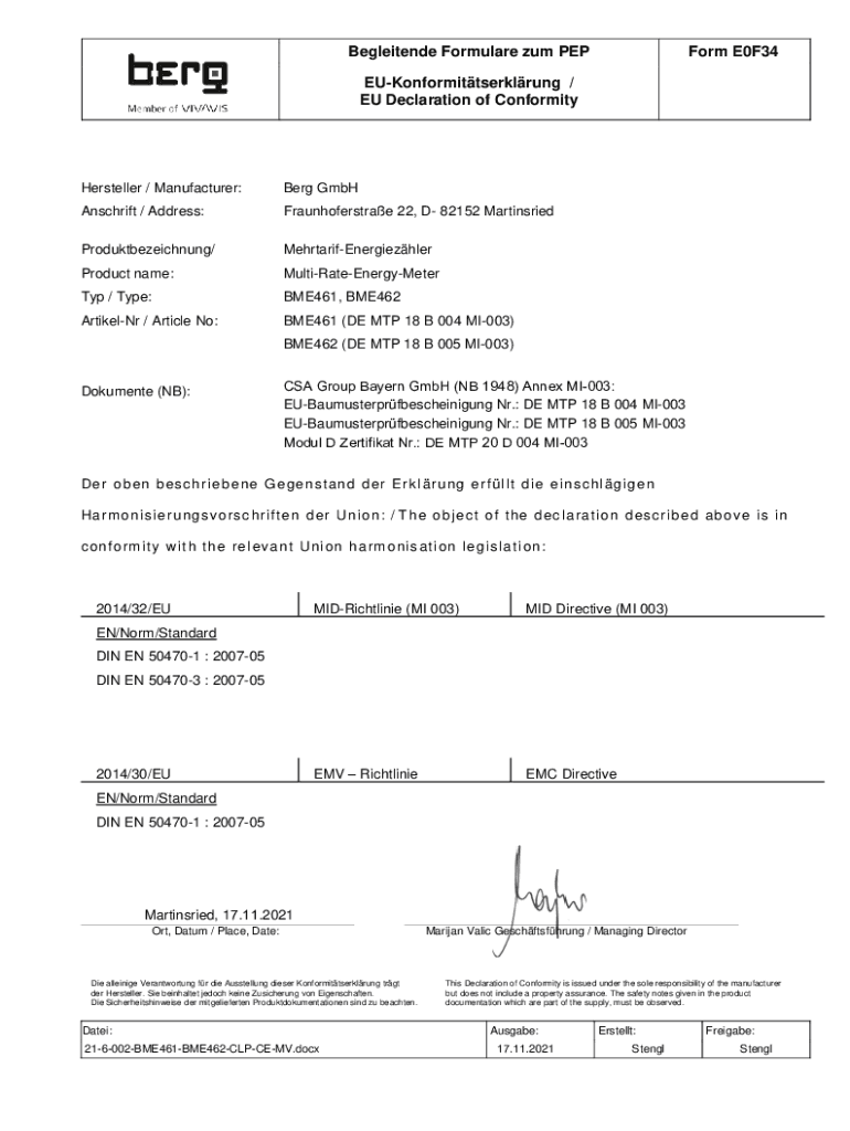 Ausfüllbar Online Begleitende Formulare zum PEP Form E0F34 EU- ... Fax ...