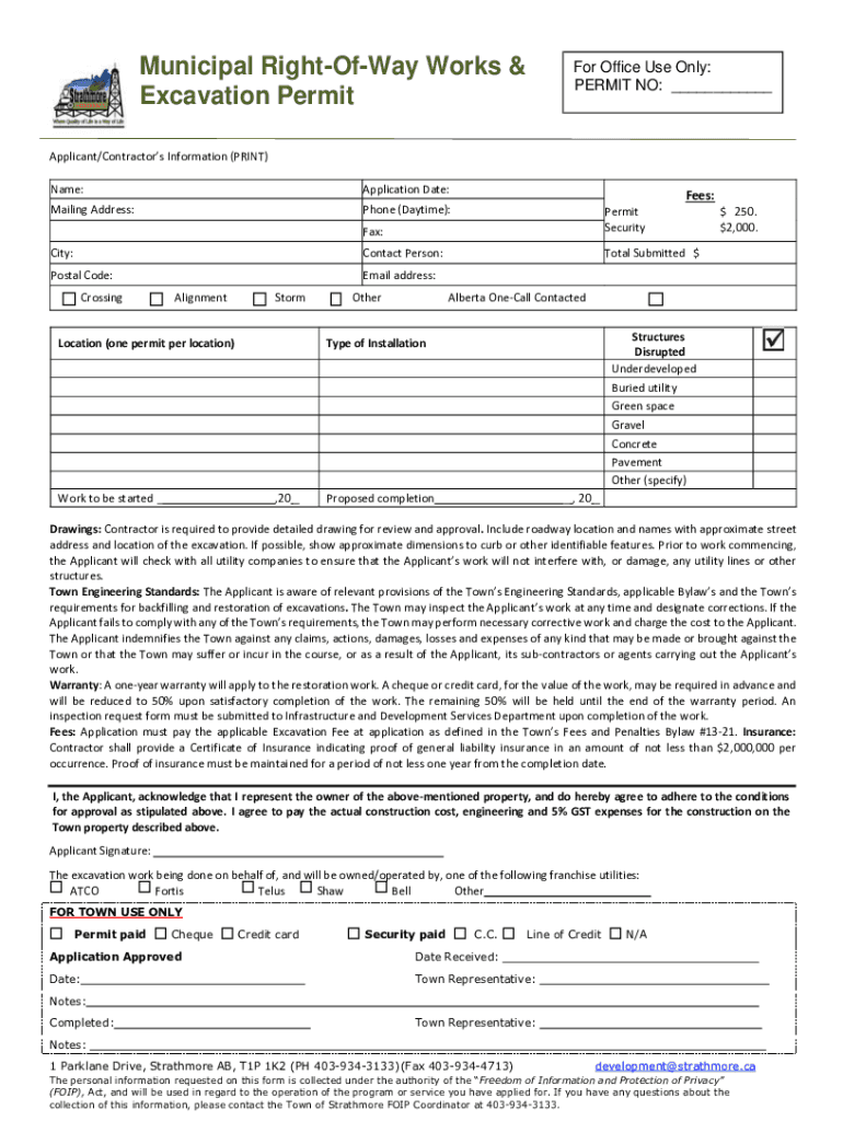 Fillable Online Municipal Right-Of-Way Works & Excavation Permit Fax ...