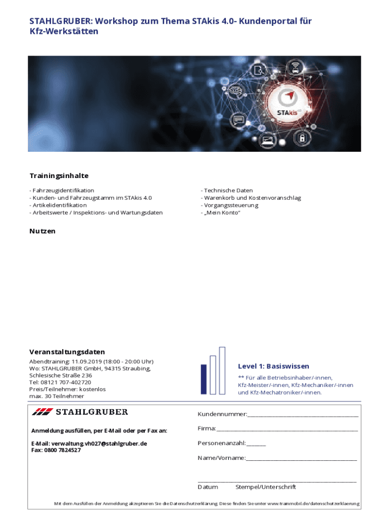 Ausfüllbar Online STAHLGRUBER: Workshop zum Thema STAkis 4.0 Fax Email ...