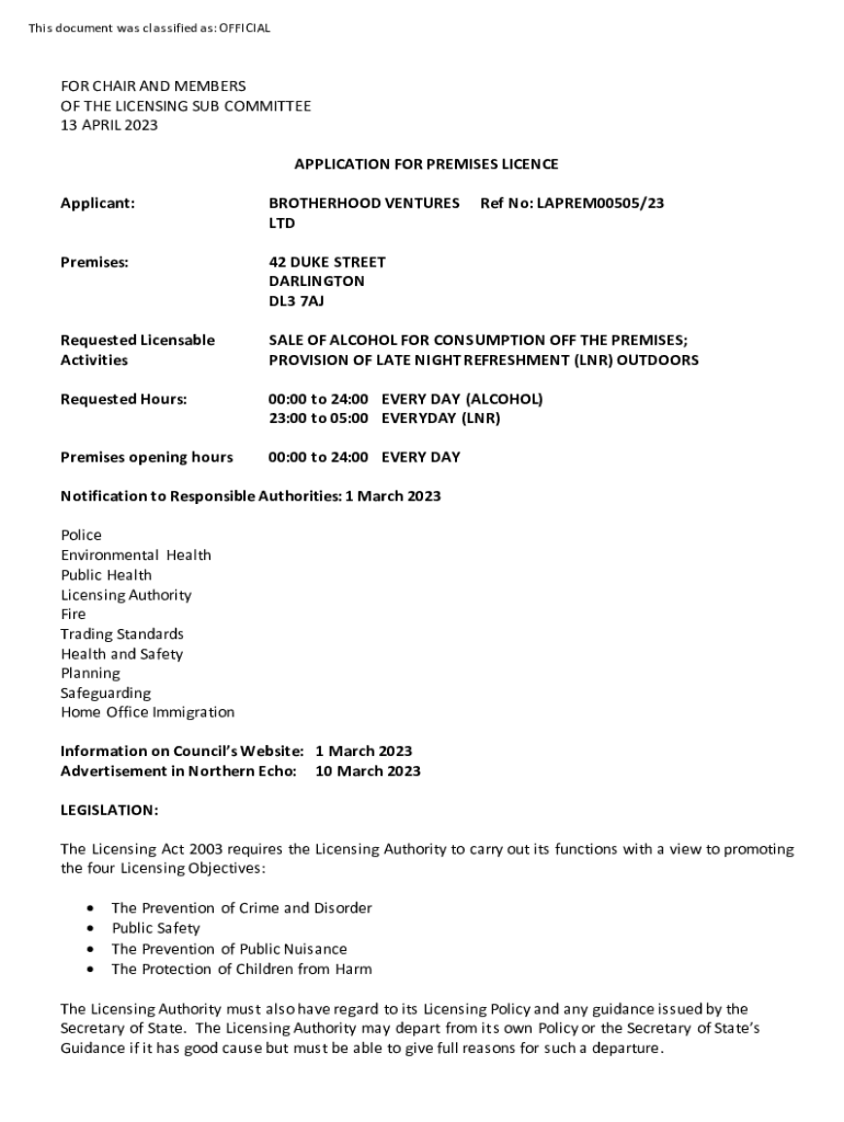 Fillable Online Application for Premise Licence - 42 Duke Street Fax ...