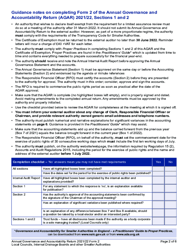 Fillable Online Annual Governance and Accountability Return 2021122 ...