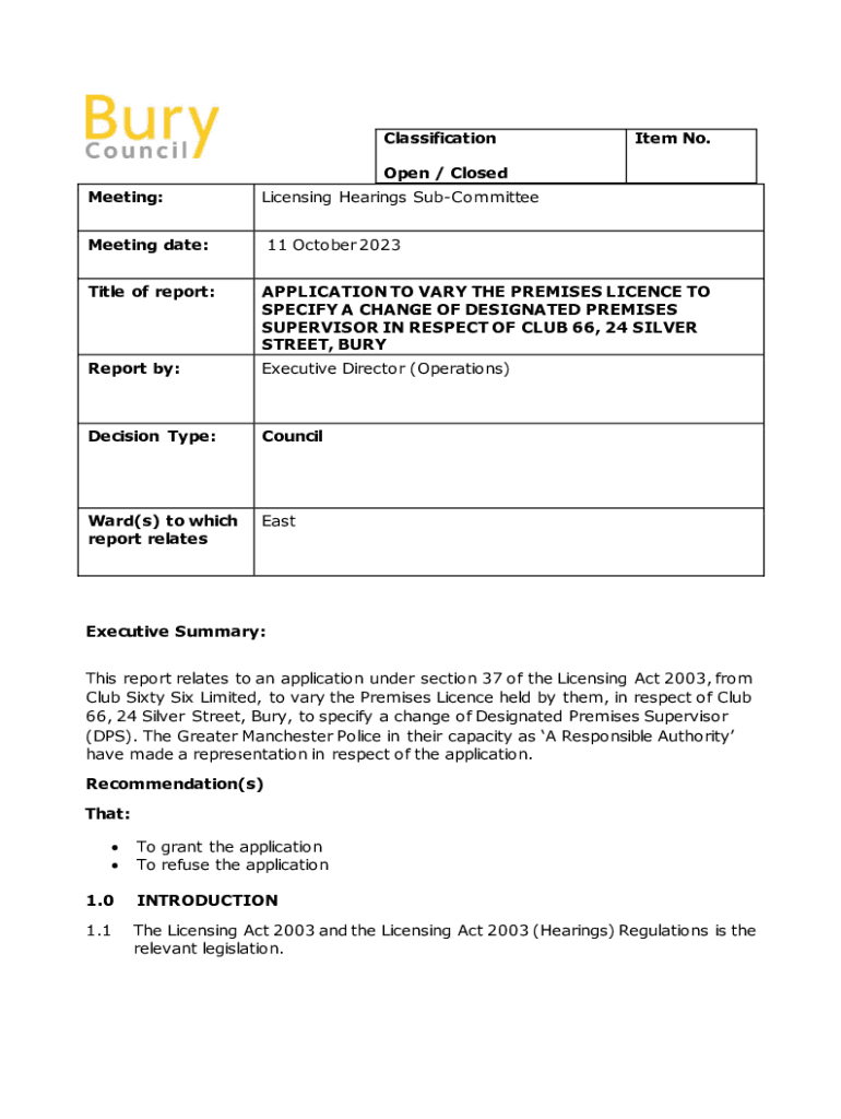 Fillable Online councildecisions bury gov Applying to vary the ...