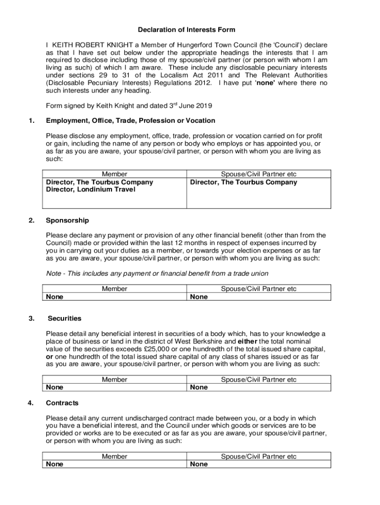 Fillable Online Declaration of Interests Form I KEITH ROBERT KNIGHT Fax ...
