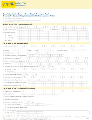 Fillable Online Pre-Authorisation Form - Group Credit Protection Plan ...